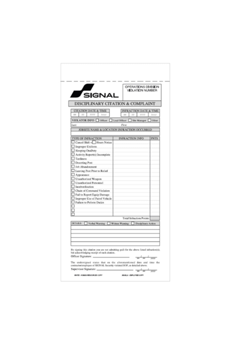 Disciplinary Citation Pad- Color Works – Signal Fulfillment Center