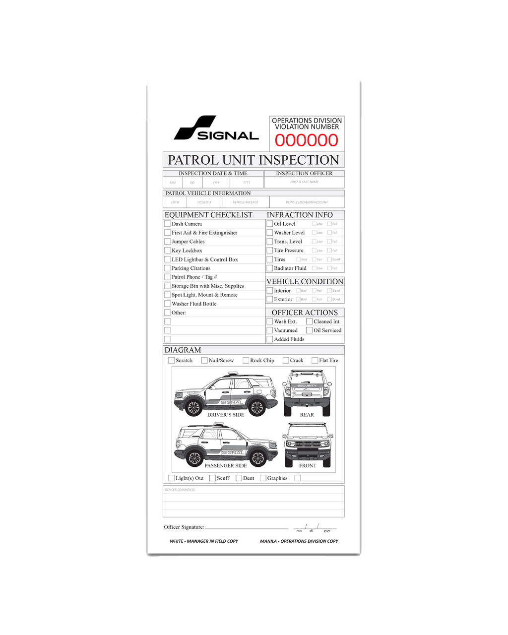 Patrol Unit Inspection Pad